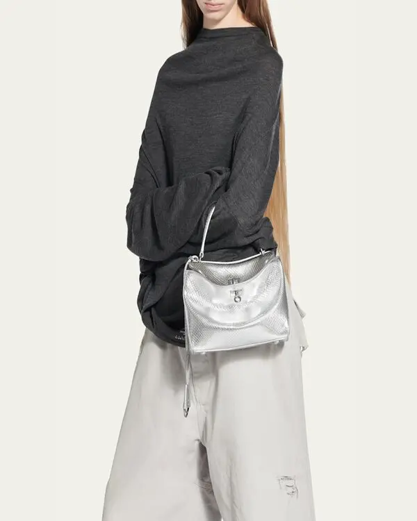 Balenciaga Rodeo Mini Python-embossed Crossbody Bag - Silver