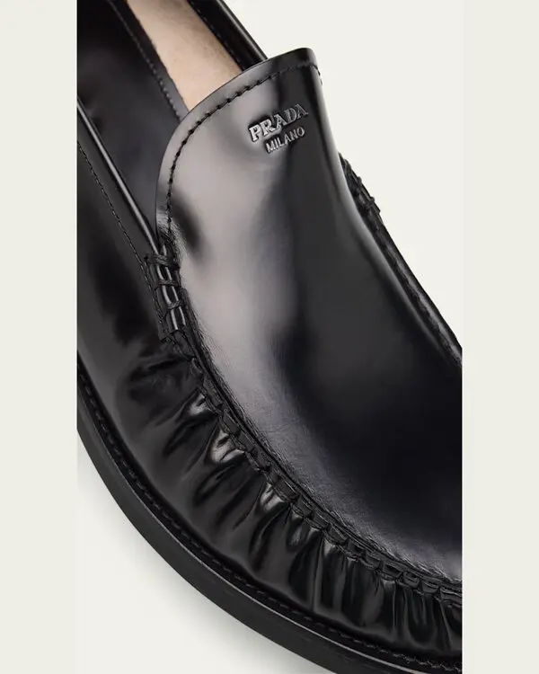 Prada Brushed Leather Venetian Loafers