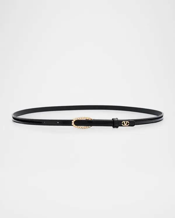 Valentino Garavani Vlogo Signature Vernice Rhinestone Leather Belt - Nero