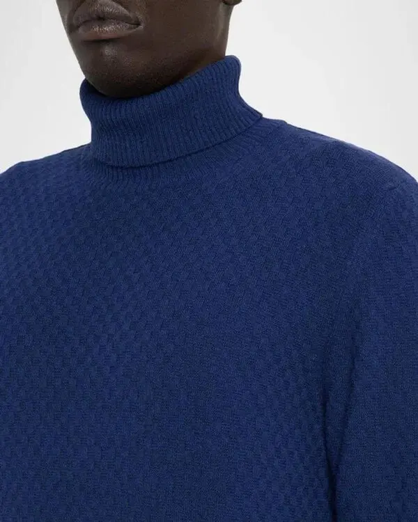 Neiman Marcus Basketweave Wool And Cashmere Turtleneck Sweater - Blue