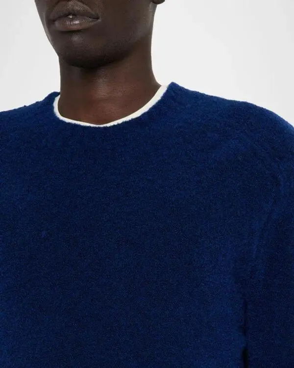 Neiman Marcus Wool-blend Boucle Crewneck Sweater - Blue