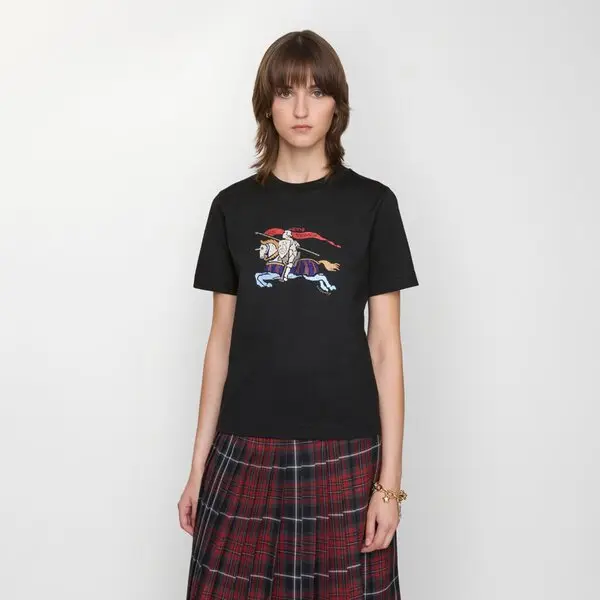 Burberry Crystal Embellished Cotton T-shirt - Black