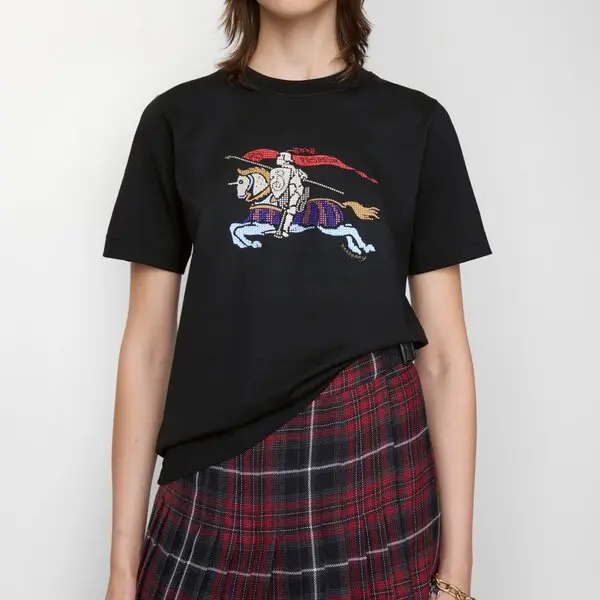 Burberry Crystal Embellished Cotton T-shirt - Black