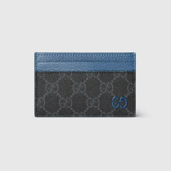 Gucci Blue Trim Gg Card Case - Black