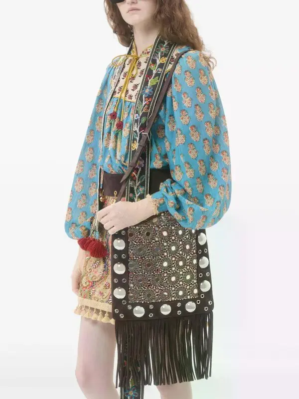 Valentino Garavani Nellcôte Embroidered Shoulder Bag With Fringes