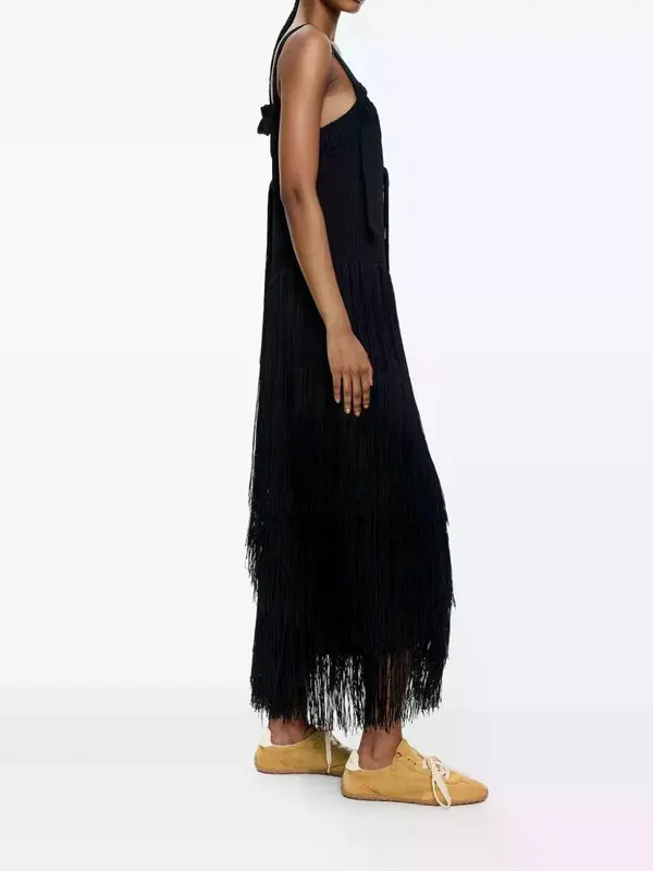 Bimba Y Lola Knit Fringed Midi Dress In Black - 47% Off | Editorialist