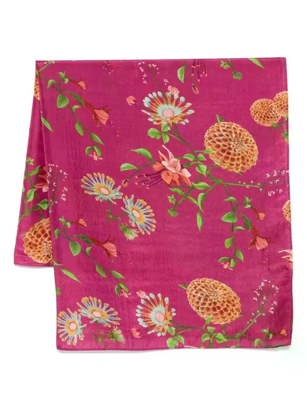 YAVI Floral-print Silk Scarf - Pink