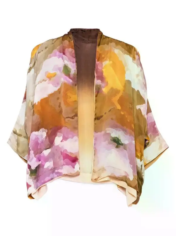 YAVI Reversible Abstract-print Silk Velvet Jacket - Brown