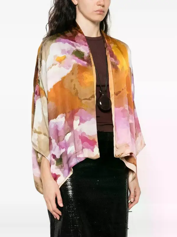 YAVI Reversible Abstract-print Silk Velvet Jacket