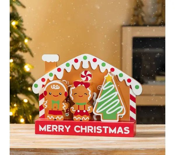 GLITZHOME S/4 Wooden Christmas Gingerbread Hous E Table Decor - One-color