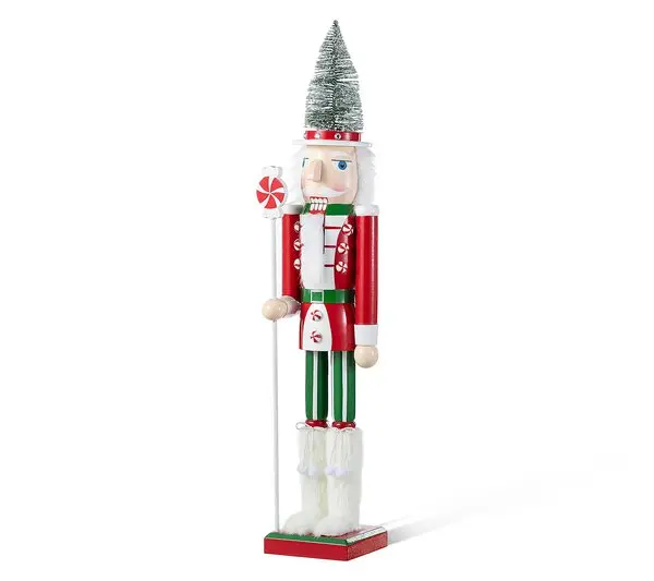 GLITZHOME 26'h Wooden Christmas Green Brush Tre E Nutcracker