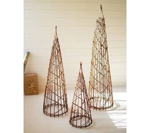 KALALOU Set Of 3 Nesting Twig Christmas Trees - One-color