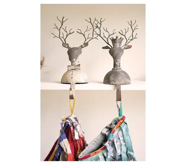 KALALOU Set Of Two Metal Deer Stocking Holders - One-color