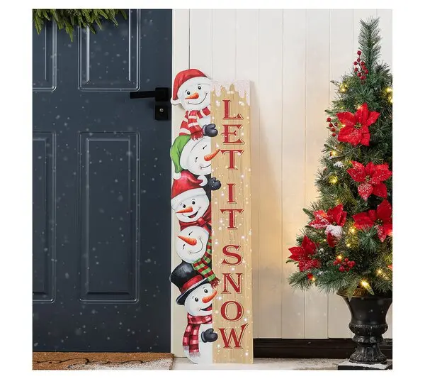 GLITZHOME 42 Led Wooden Christmas Stacked Snowman Porch Sign - One-color