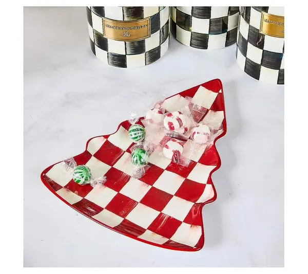 MACKENZIE-CHILDS Cherry Check Tree Serving Dish