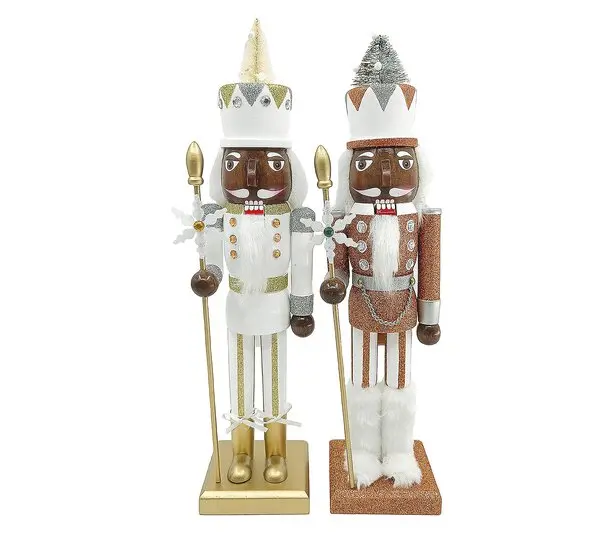 SANTA'S WORKSHOP Silver & Gold Nutcracker, Set Of Two