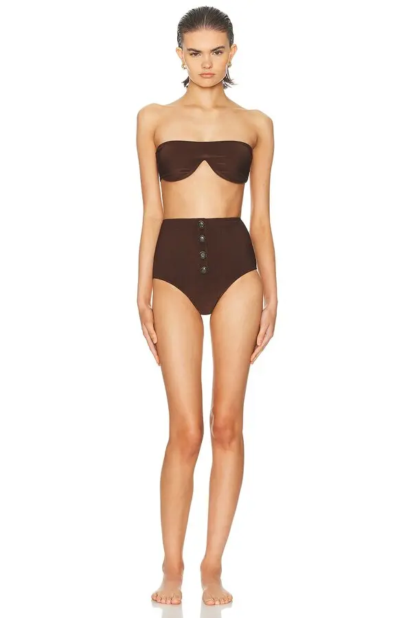 ADRIANA DEGREAS Corduroy High-leg Strapless Bikini Set - Brown