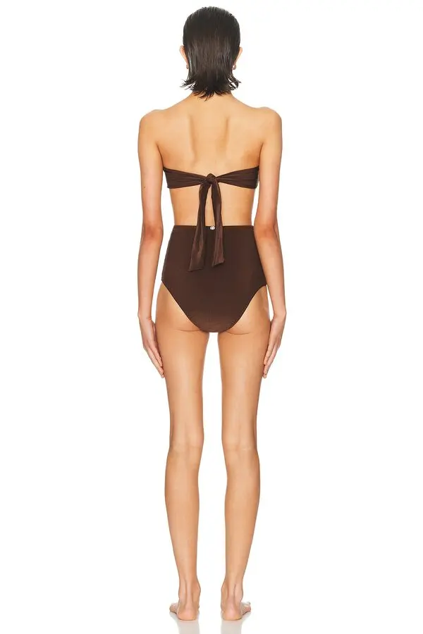 ADRIANA DEGREAS Corduroy High-leg Strapless Bikini Set - Brown