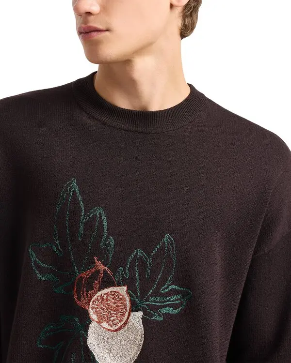 Emporio Armani Regular Fit Embroidered Wool Sweater