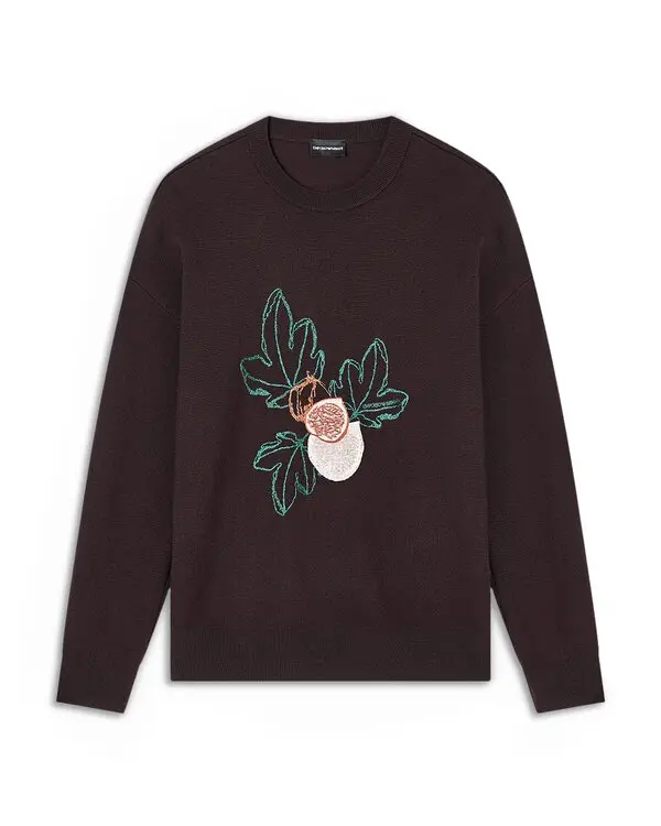 Emporio Armani Regular Fit Embroidered Wool Sweater