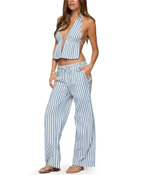 EDIKTED Macey Striped Pants - Blue/white