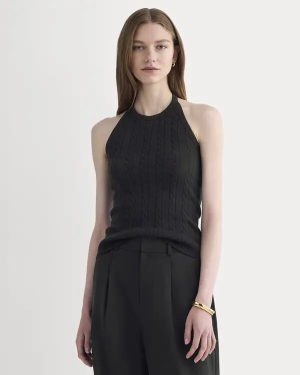 Everlane Cotton Cashmere Cable Halter Sweater - Black