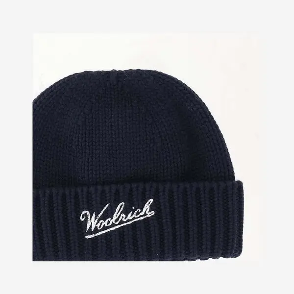 Woolrich Wool Beanie With Embroidered Logo - Blue