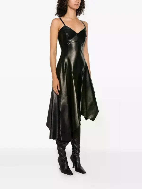Alexander Mcqueen Asymmetric Draped Leather Dress - Black