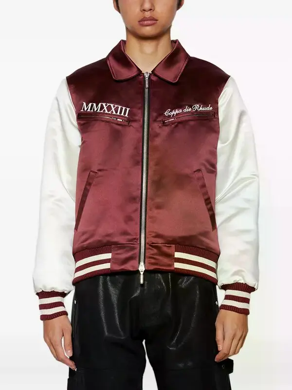 Rhude Front-zip Satin Bomber Jacket - Brown