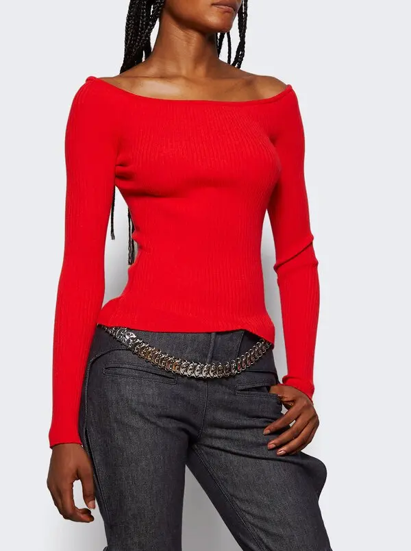 COURRÃ¨GES Off-the-shoulder Rib-knit Top - Red