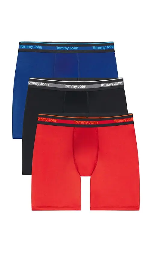 Tommy John Comfort Micro 3 Pack 6 Boxer Brief In Red,blue,black - Black  Blue Quartz  Haute Red