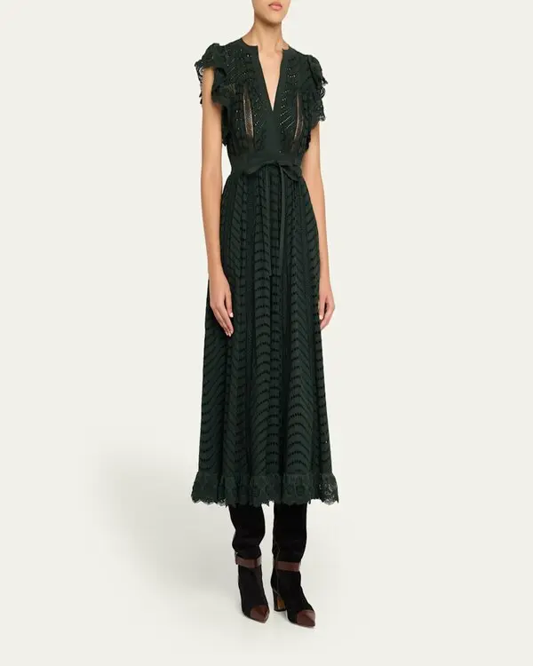 Ulla Johnson Olga Eyelet Flutter-sleeve Midi Dress