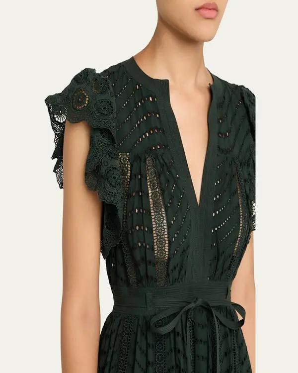 Ulla Johnson Olga Eyelet Flutter-sleeve Midi Dress