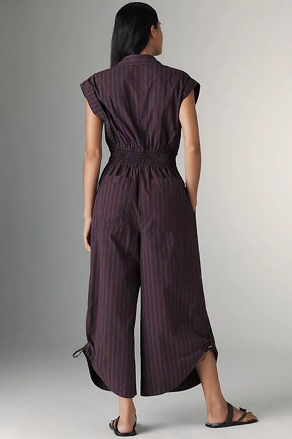 Anthropologie Striped Shirting Parachute Jumpsuit - Brown Pattern