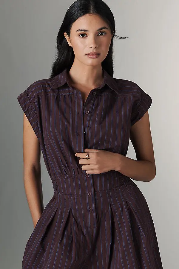 Anthropologie Striped Shirting Parachute Jumpsuit - Brown Pattern