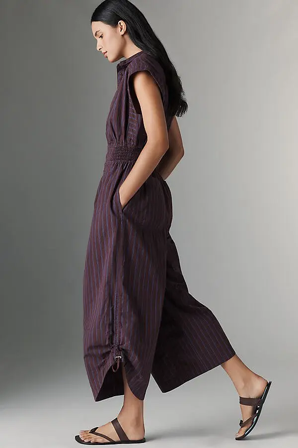 Anthropologie Striped Shirting Parachute Jumpsuit - Brown Pattern
