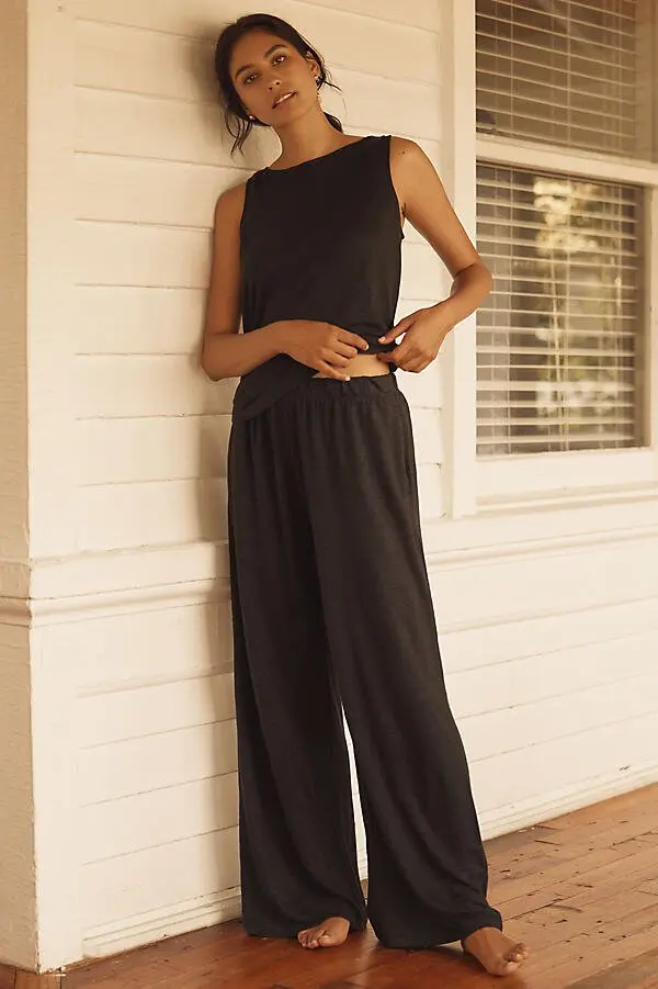 Eberjey Len Knit High-waisted Pants - Black