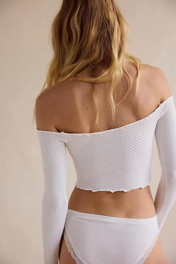 Free People Textured Long Sleeve Crop Top - Ivory