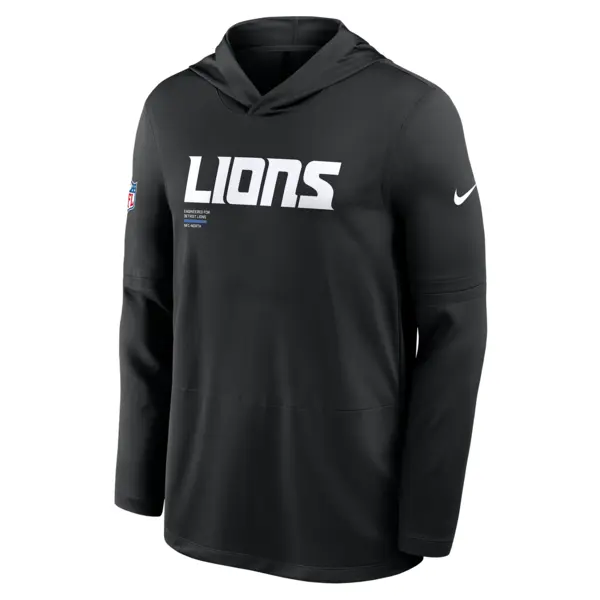 Nike Detroit Lions Pure Fury Sideline Dri-fit Nfl Long-sleeve Hooded Top - Black