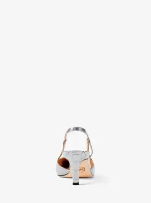 Michael Kors Metallic Crocodile Embossed Leather Slingback Pump - Silver