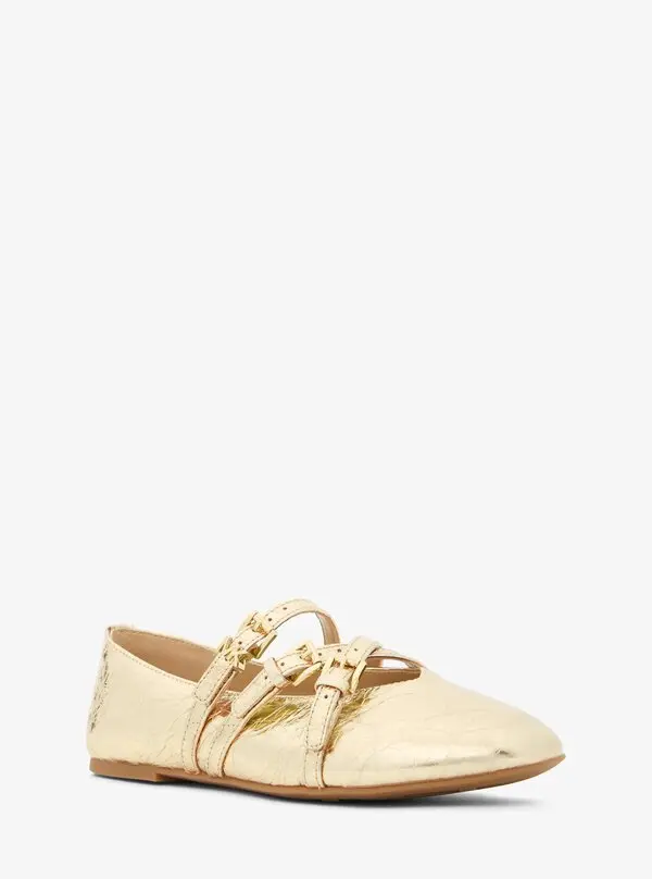 Michael Kors Indy Flex Crackled Metallic Leather Ballet Flat - Gold