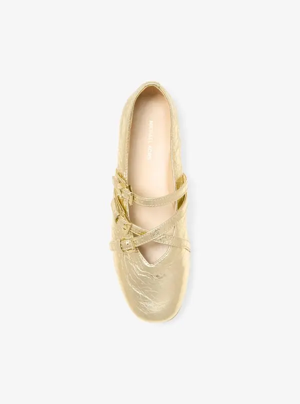 Michael Kors Indy Flex Crackled Metallic Leather Ballet Flat - Gold