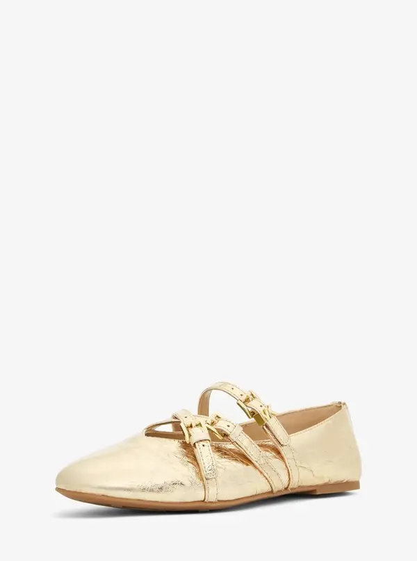 Michael Kors Indy Flex Crackled Metallic Leather Ballet Flat - Gold