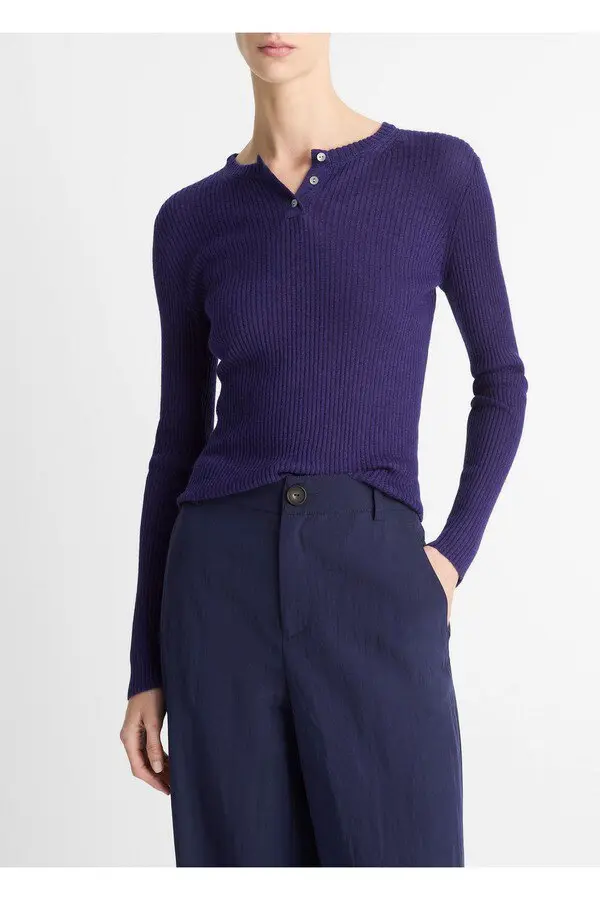 Vince Ribbed Cashmere-silk Henley Sweater - Natural