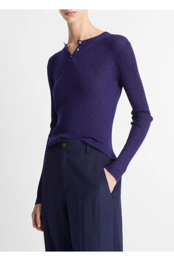 Vince Ribbed Cashmere-silk Henley Sweater - Natural