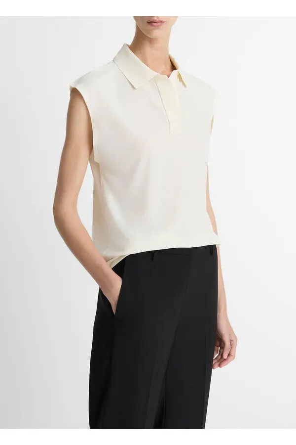 Vince Matte Jersey Cap-sleeve Polo Top