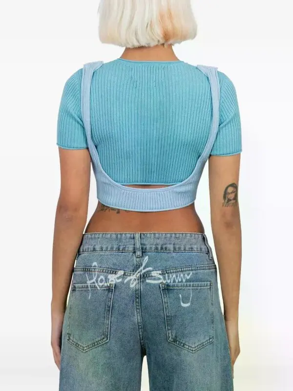 HOUSE OF SUNNY Ribbed-knit Cut-out Top