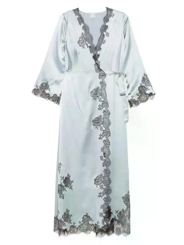 Carine Gilson Satin Silk Wrap Robe - Blue
