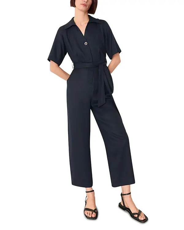 Whistles Button Front Wrap Jumpsuit - Navy
