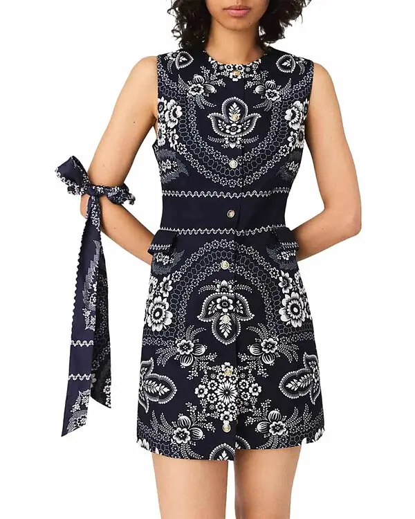Maje Patterned Shift Dress - Navy Bandana